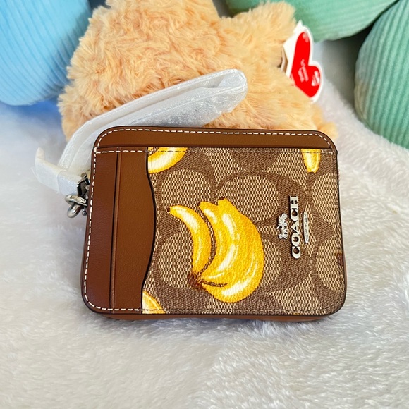 Coach | Bags | Coach Bananas Zip Card Case In Signature Canvas With ...